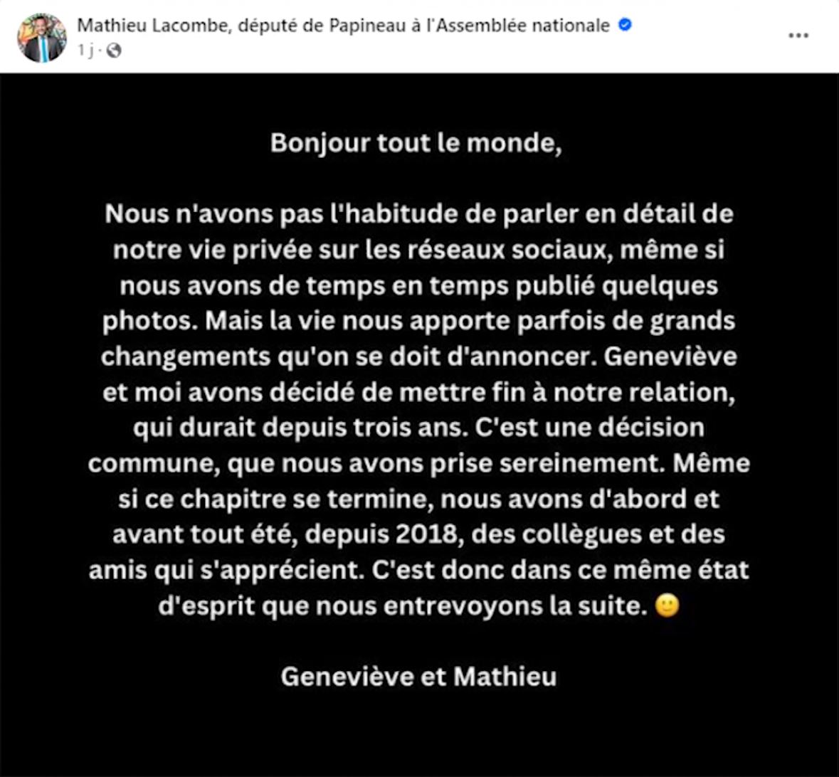 Mathieu Lacombe annonce sa séparation - TVA Gatineau